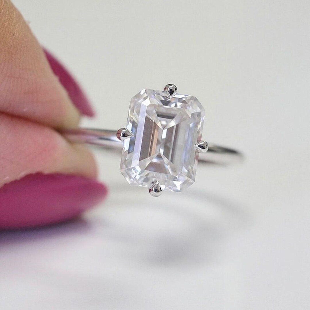 Compass Prong Set Engagement Ring, Emerald Cut Lab Grown Diamond Ring ...