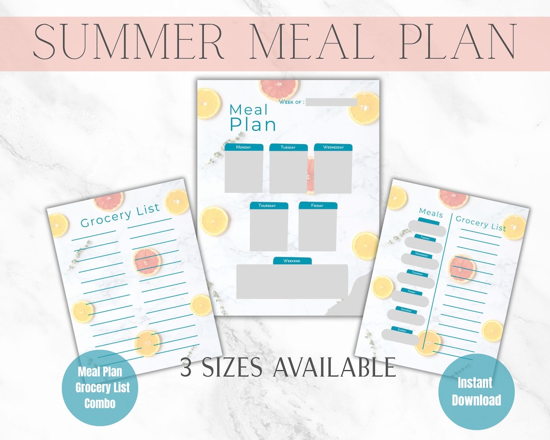 Summer Meal Plan, Weekly Meal Plan, Meal Plan With Grocery List ...