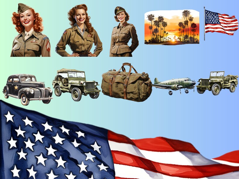 1940s Retro Women Wartime Vintage Pinups Clipart, 25 High Resolution ...