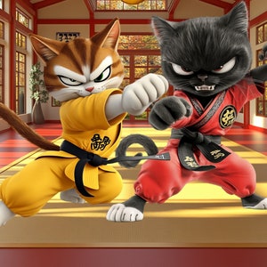 Funny Cats Clipart, Cat Clipart, Karate Cats Clipart, Ninja Cats, Cat ...
