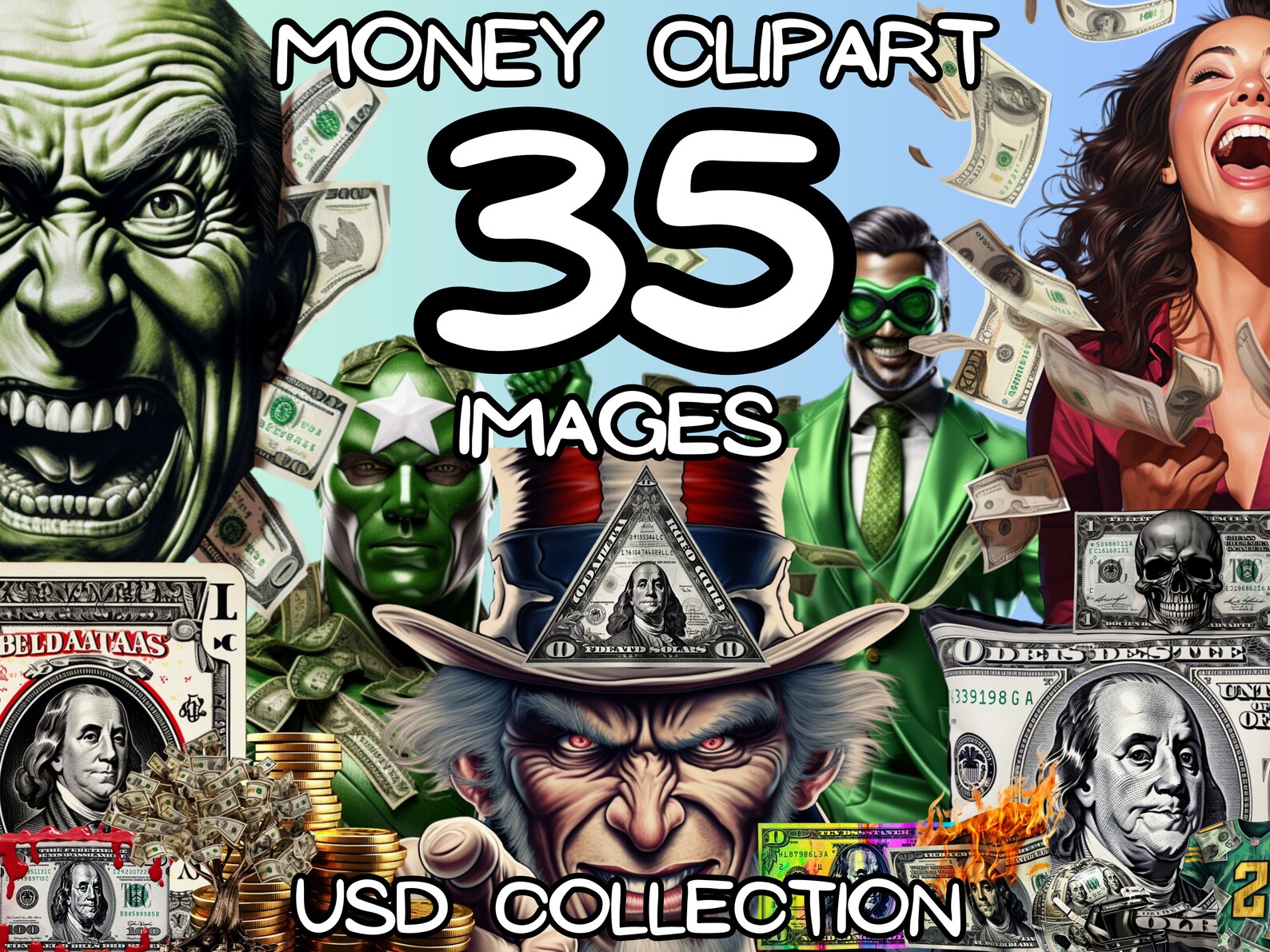 Money Clipart, US Dollar Bill, USD Notes Currency, 35 High Resolution ...