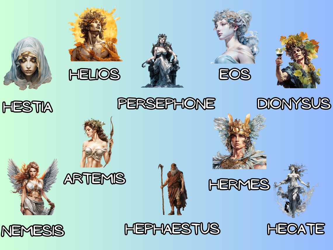 Greek Mythology Gods & Goddesses Clip Art Pack, 21 PNG, 300 DPD ...