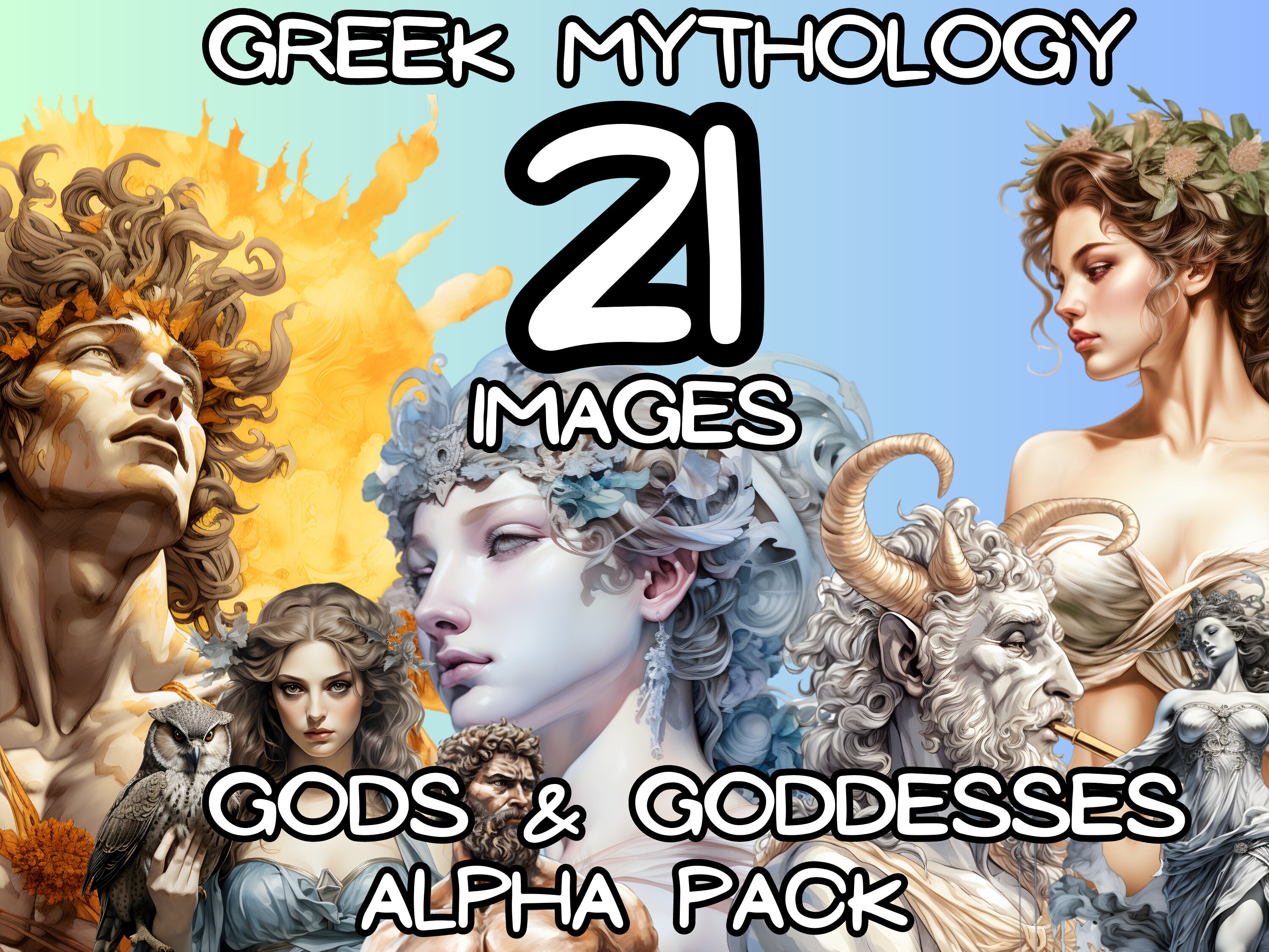 Greek Mythology Gods & Goddesses Clip Art Pack, 21 PNG, 300 DPD ...