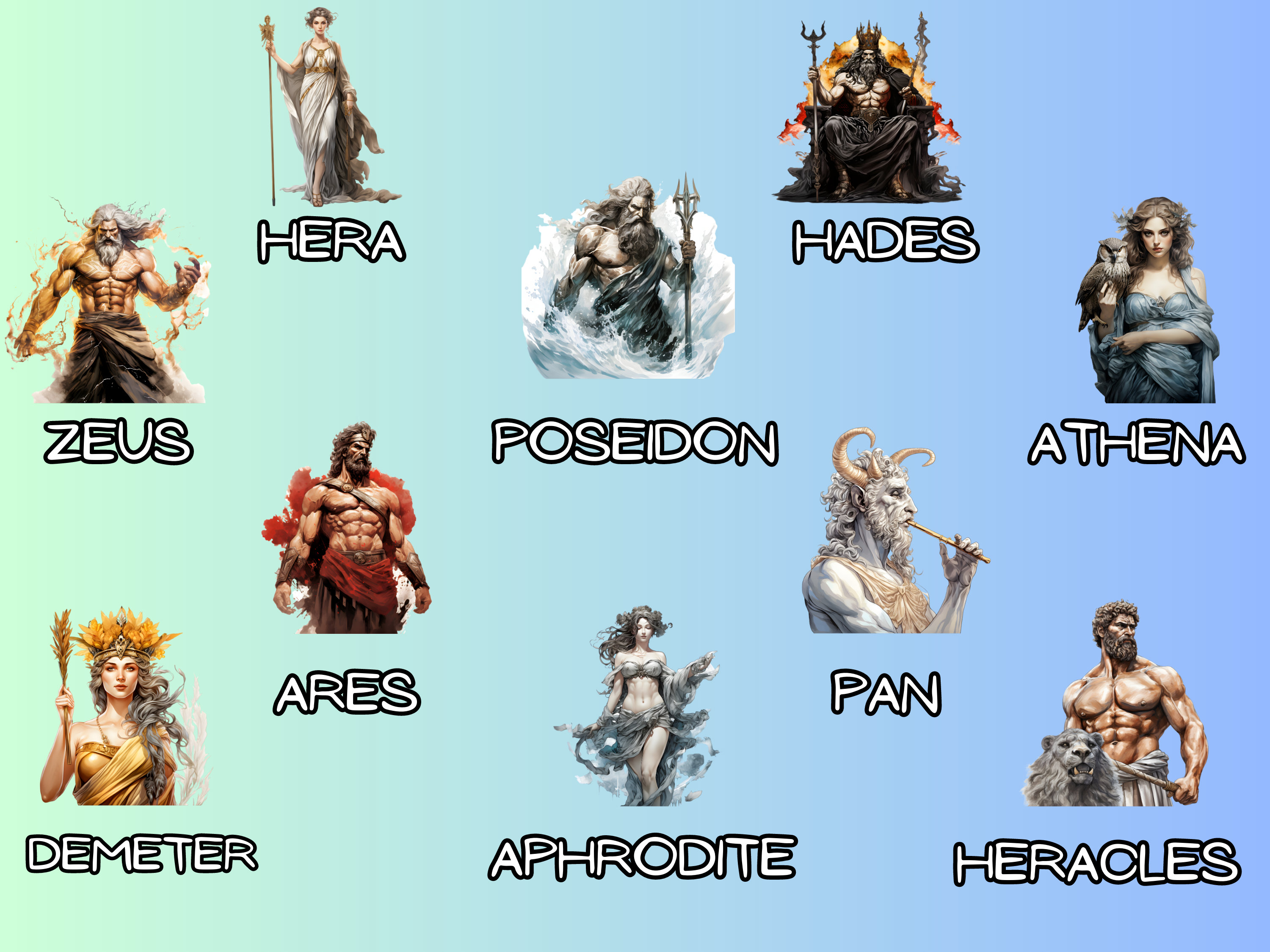 Greek Mythology Gods & Goddesses Clip Art Pack, 21 PNG, 300 DPD ...