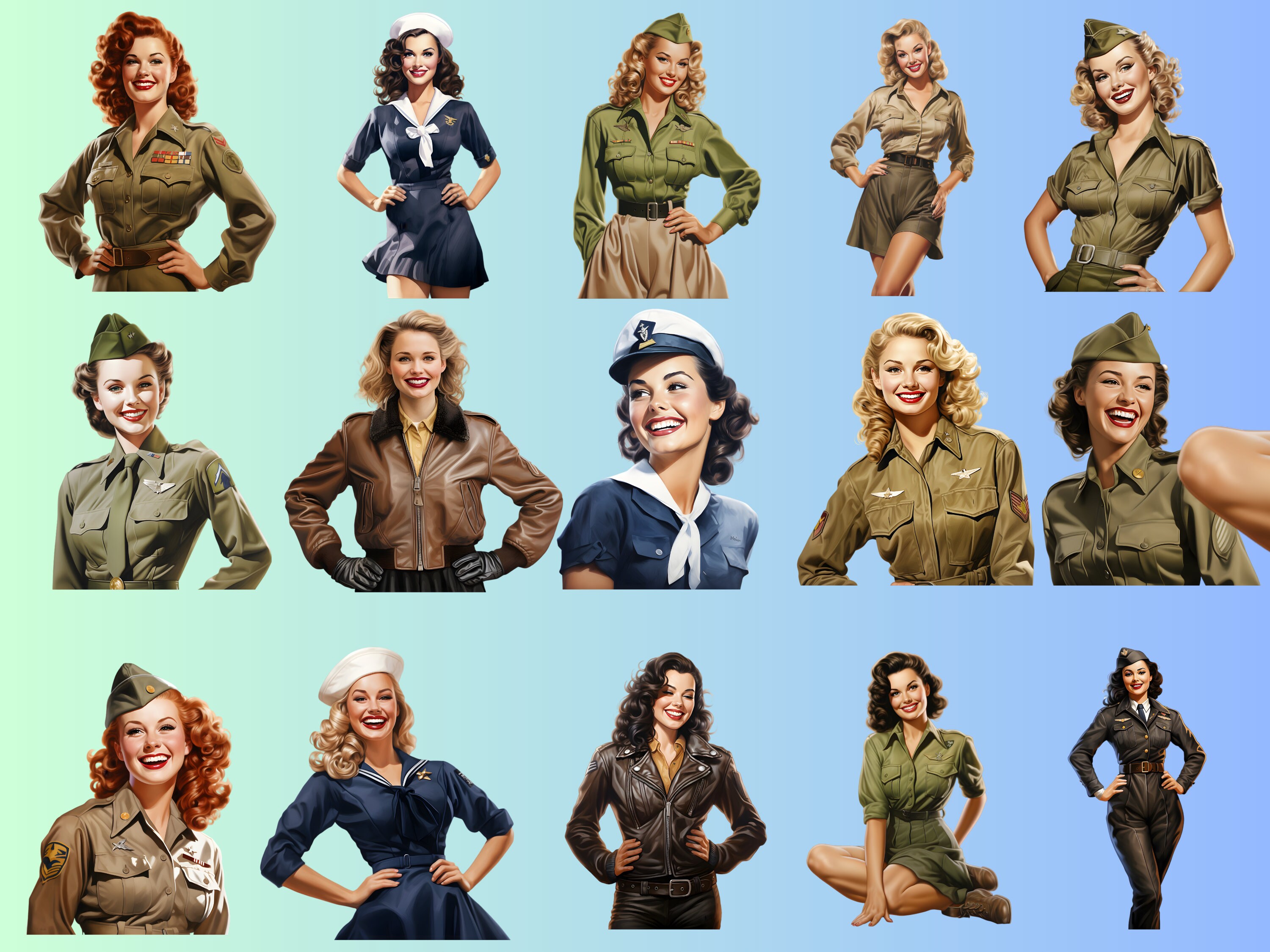 1940s Retro Women Wartime Vintage Pinups Clipart 25 High - Etsy