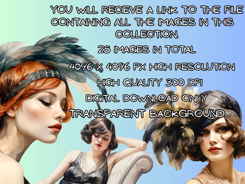 1920s Retro Flapper Girls, Women Pinups Clipart, 25 High Resolution ...
