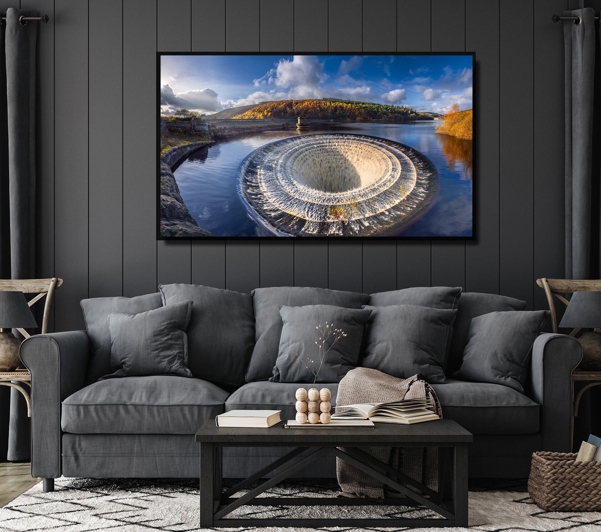 Ladybower Reservoir Dam Print. Plug Hole Peak District Dam. Ladybower ...