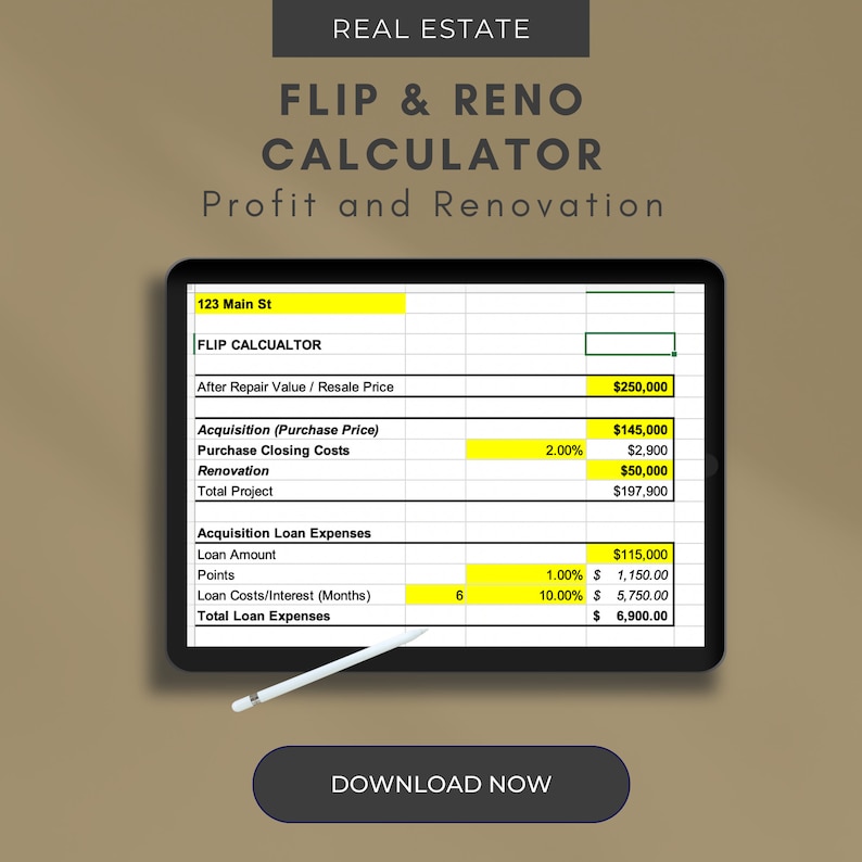 Real Estate Flipper's Profit & Renovation Calculator | Excel ...