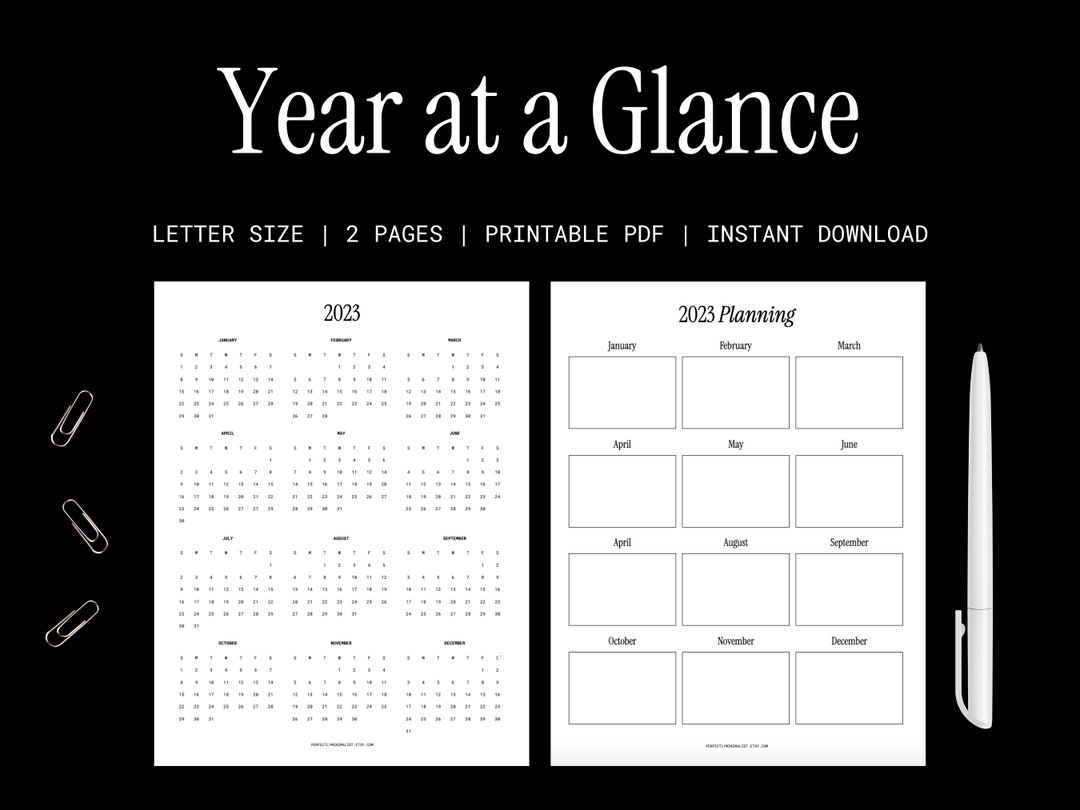 Year at a Glance Minimalist Printable PDF Calendar | 2023 Year Calendar ...