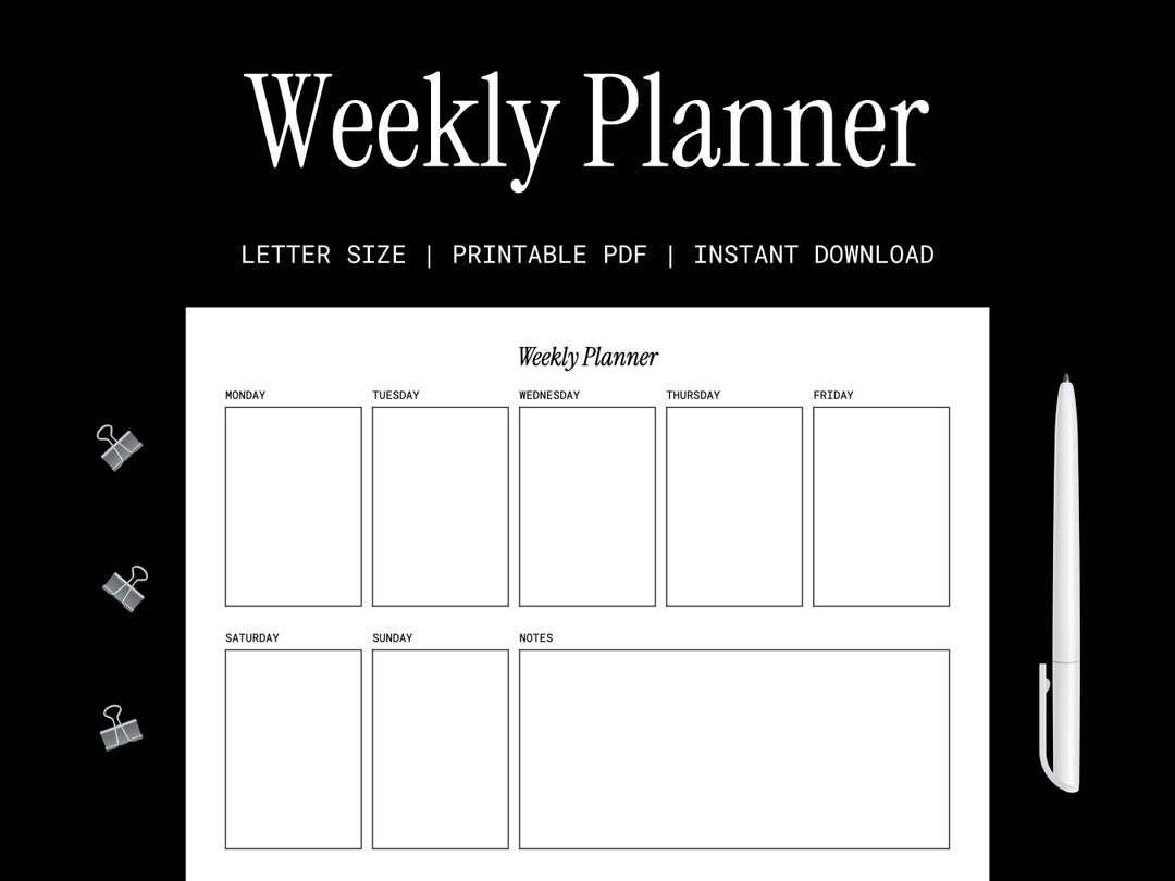 Minimalist Weekly Planner Printable PDF | Week at a Glance | Minimalist ...