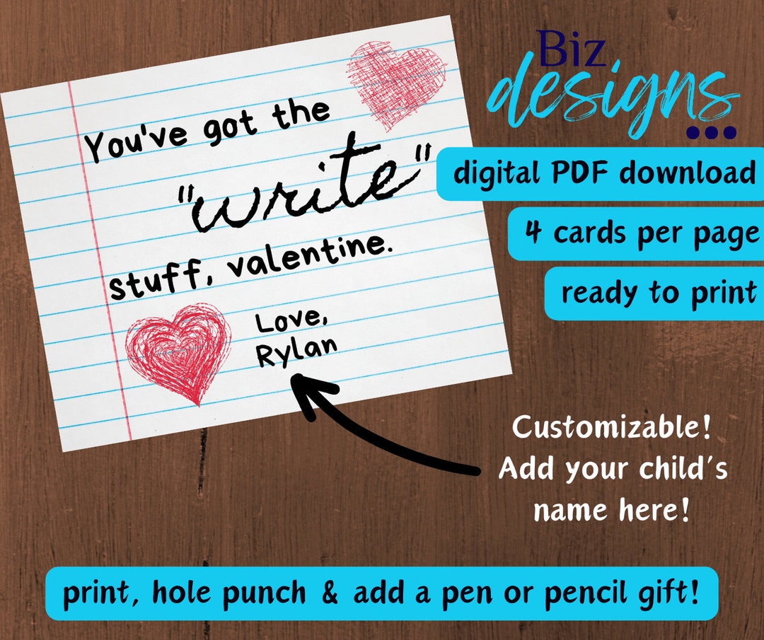 Write Stuff Digital Printable Custom Valentine - Etsy