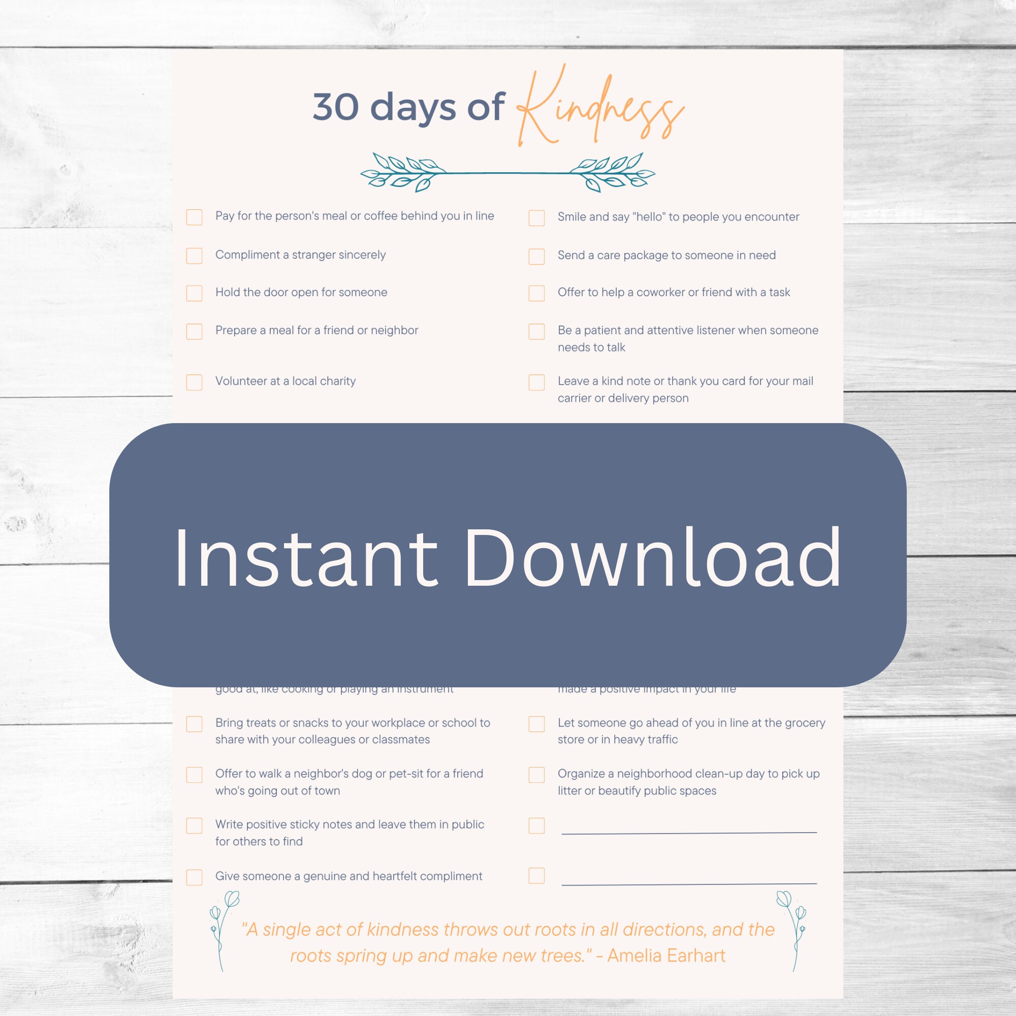 Printable 30 Days of Kindness Checklist | Random Acts of Kindness ...