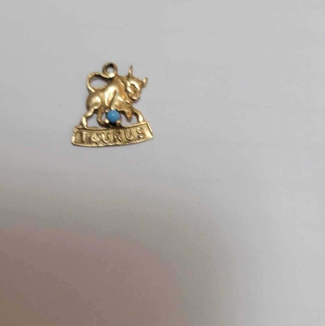 Vintage Solid 10k Gold Taurus the Bull Charm or Pendant With Blue Stone ...