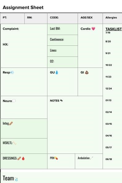 Ultimate Nursing Assignment Sheet - All Specialties- Patient Report ...