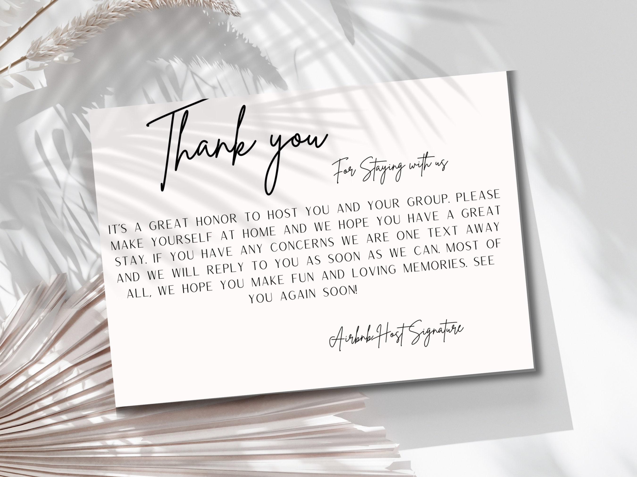 Welcome Card for Airbnb Short Term Rental Homes, Thank You for Staying ...