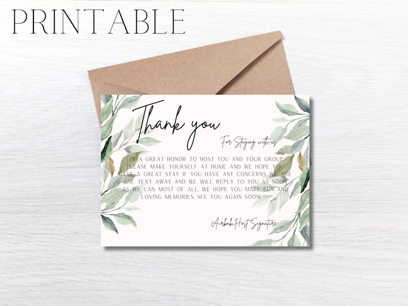 Welcome Card for Guest, Hotel Thank You for Staying, Custom Thank You ...