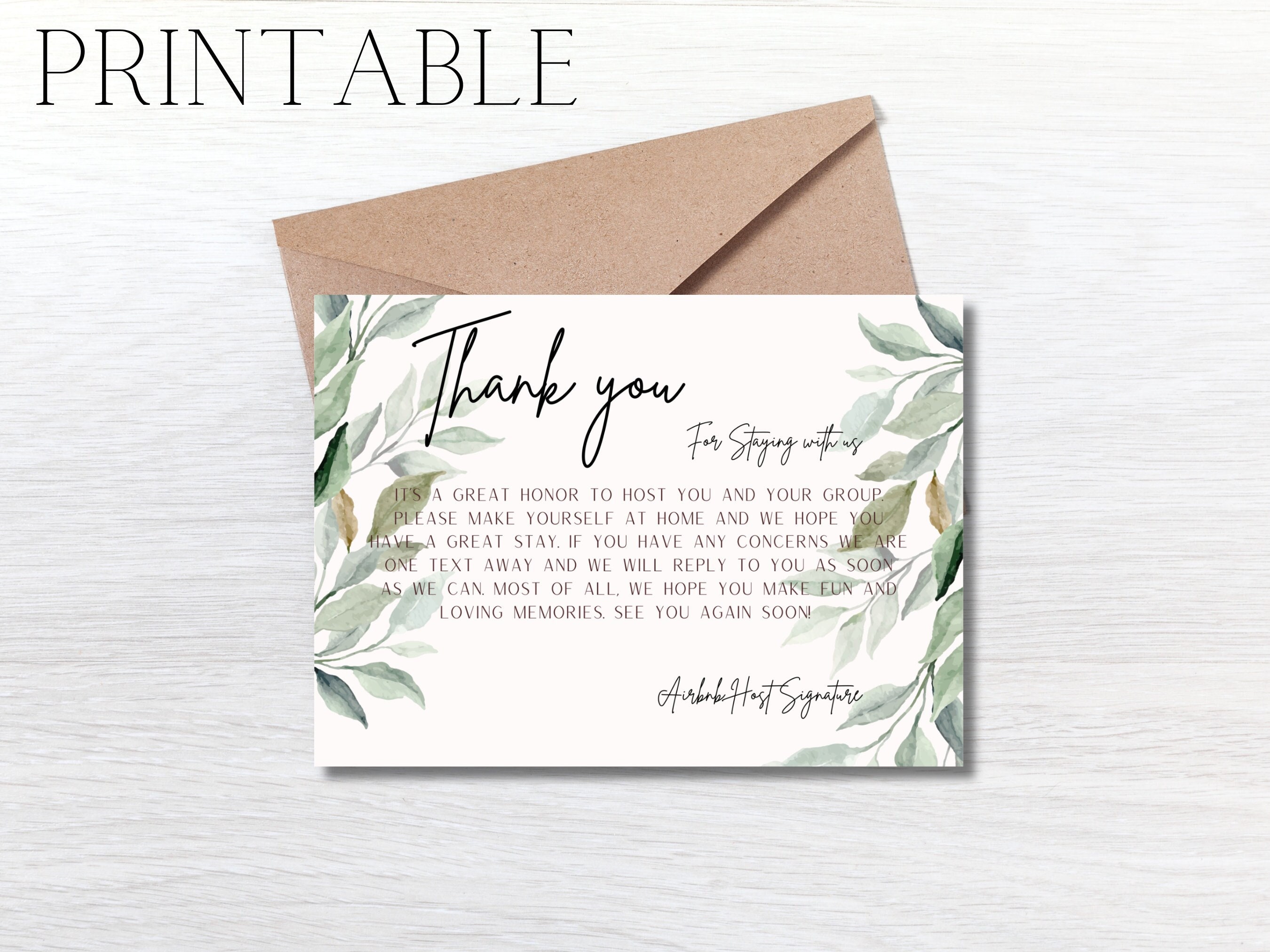 Welcome Card for Guest, Hotel Thank You for Staying, Custom Thank You ...