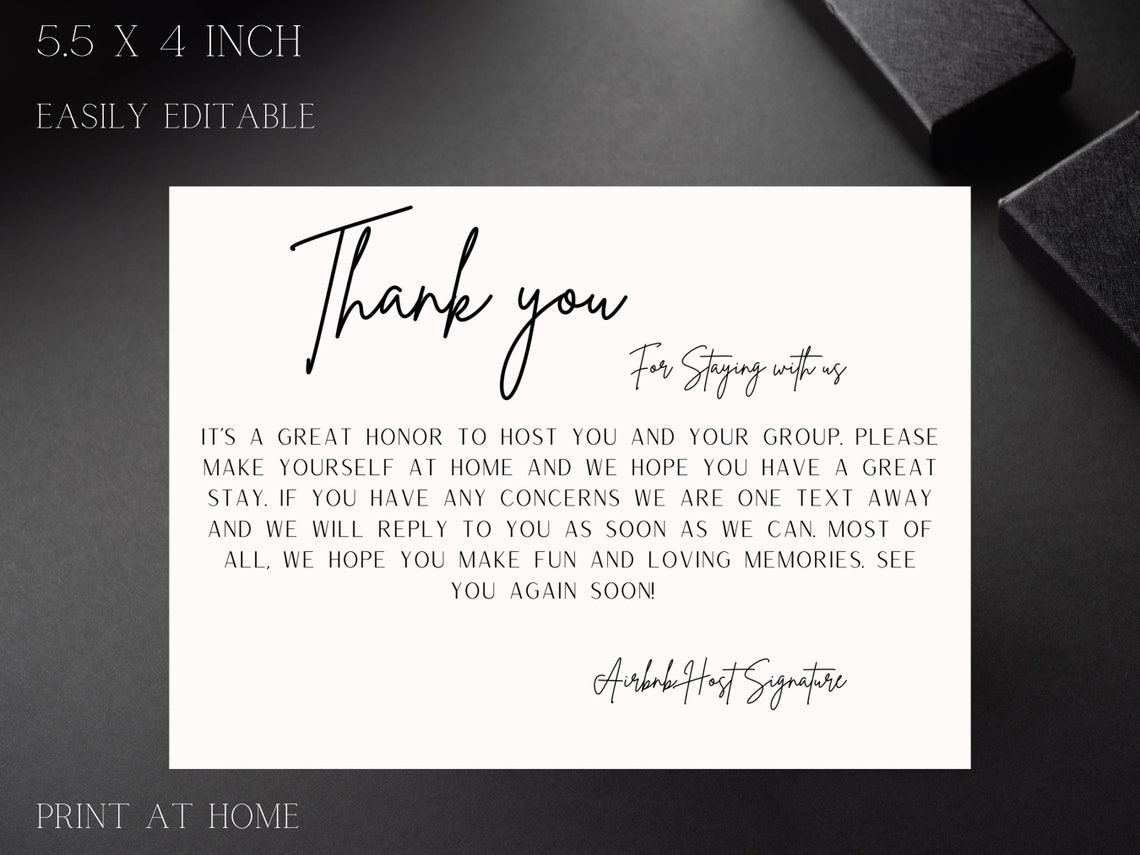 Airbnb Welcome Card Template: Thank You Note for Guests (PDF) - Etsy