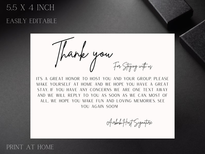 Welcome Card for Airbnb Short Term Rental Homes, Thank You for Staying ...