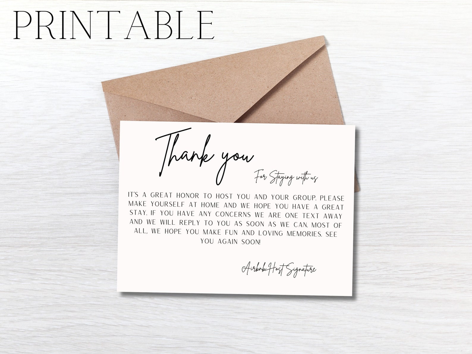 Welcome Card for Airbnb Short Term Rental Homes, Thank You for Staying ...