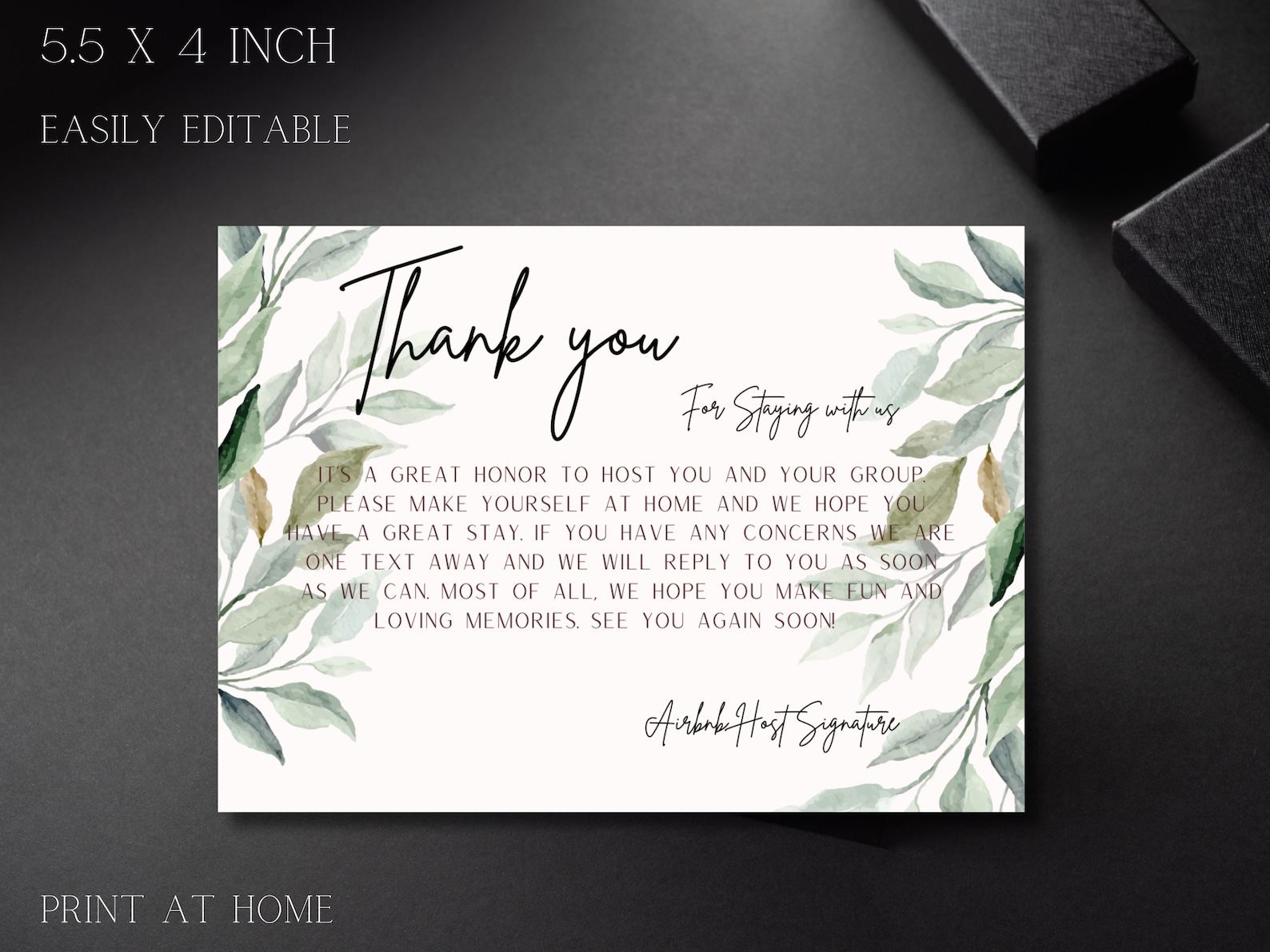 Welcome Card for Guest, Hotel Thank You for Staying, Custom Thank You ...