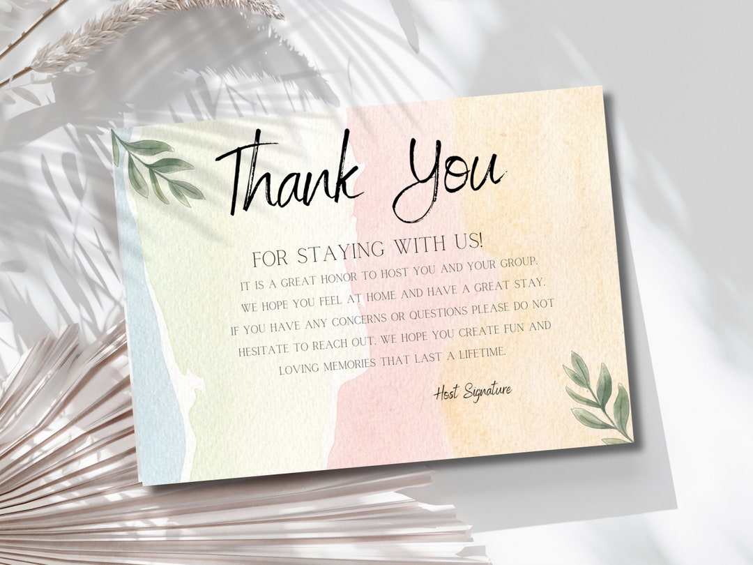 Airbnb Welcome Card Template: Pastel Watercolor Thank You (PDF) - Etsy