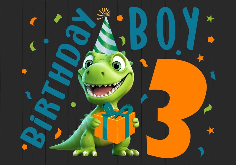 3th Birthday PNG, Dinosaur Birthday Boy PNG, Dinosaur T-rex, Three T ...