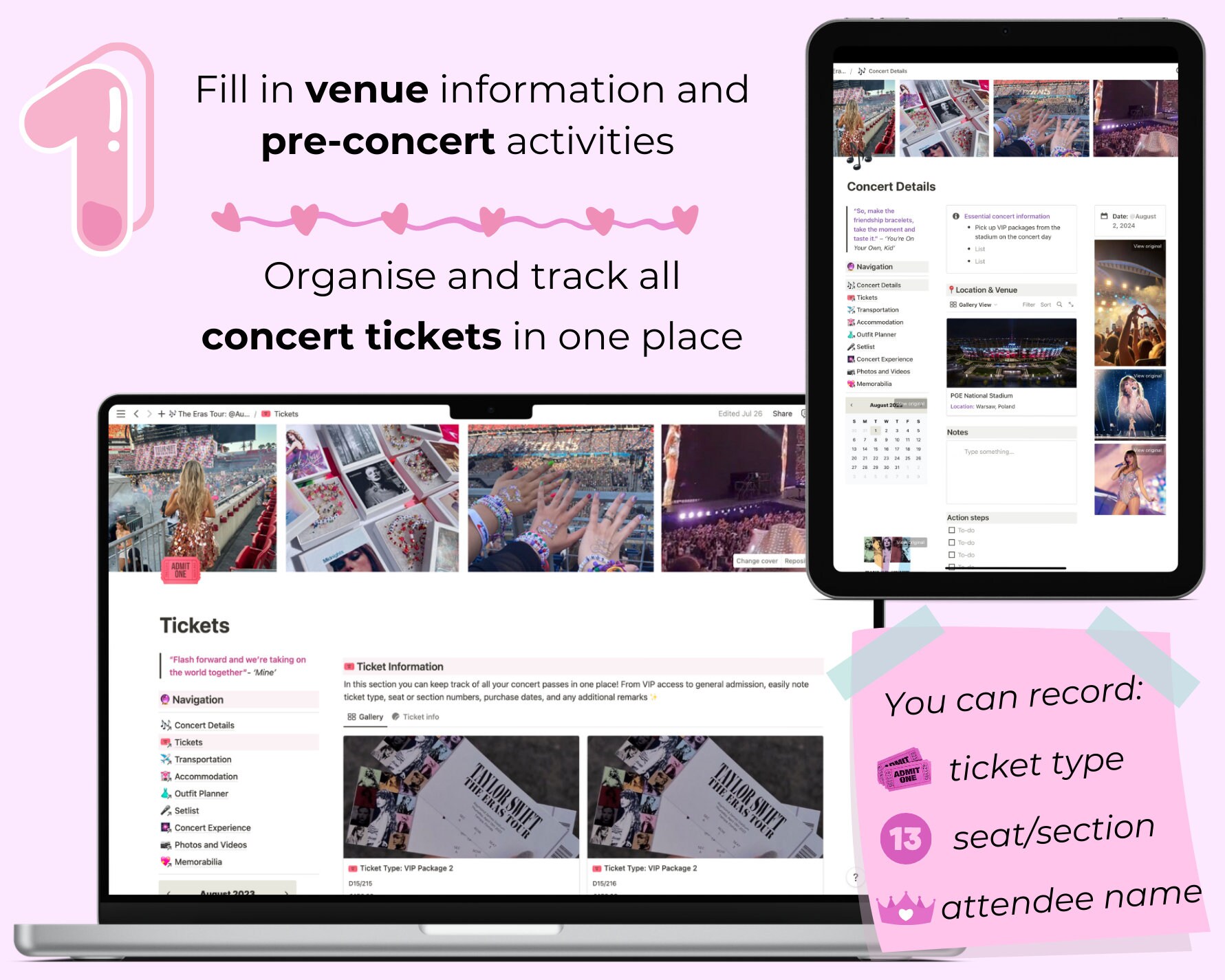 Ultimate the Eras Tour Concert Planner Taylor Swift Tour Notion ...