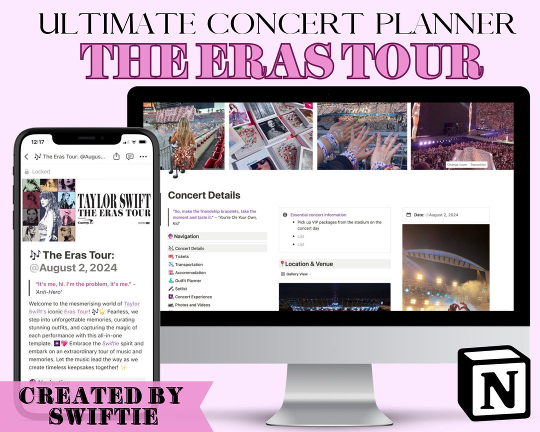 Ultimate the Eras Tour Concert Planner Taylor Swift Tour Notion ...