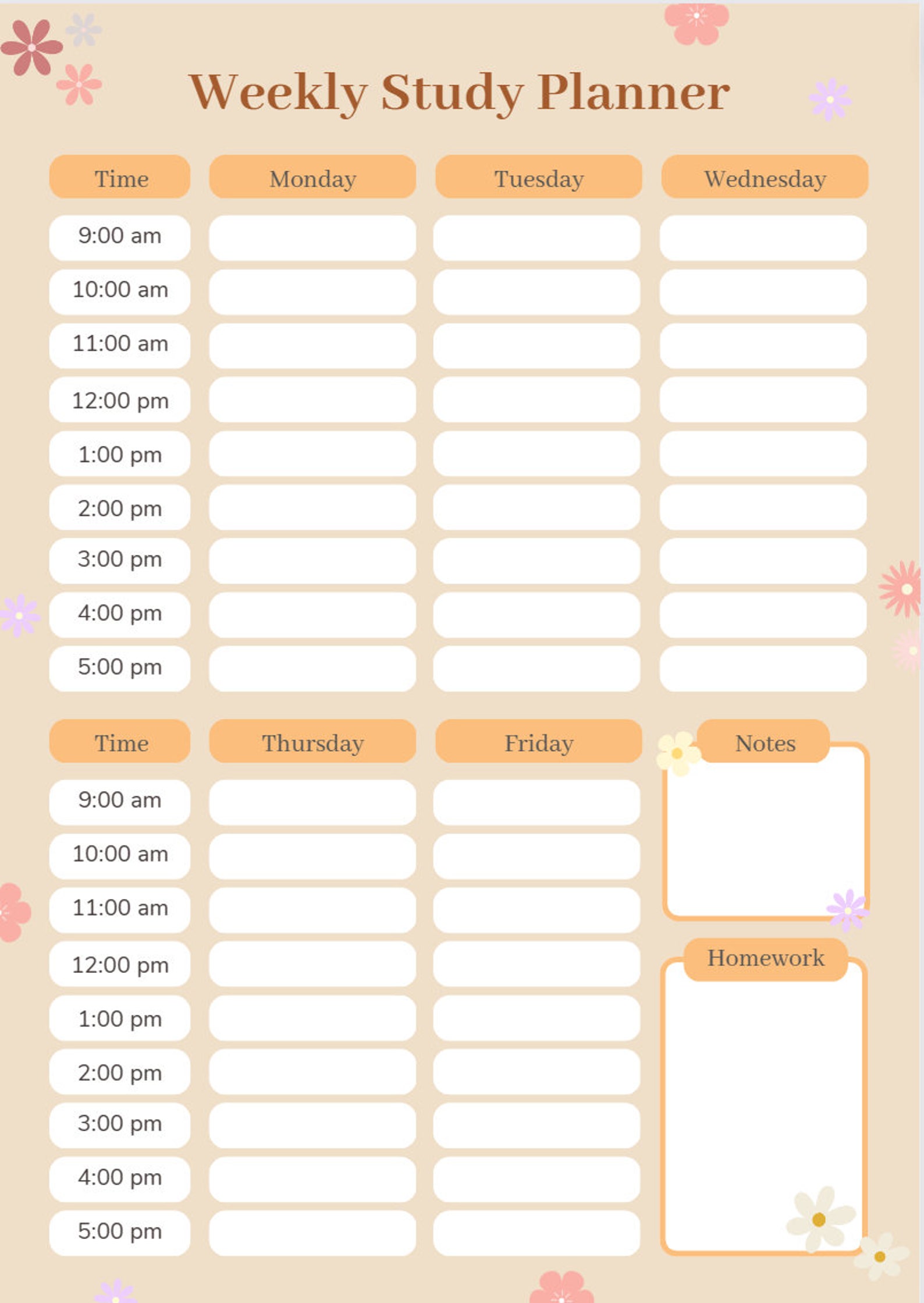 Cute Orange Weekly Study Planner - Etsy