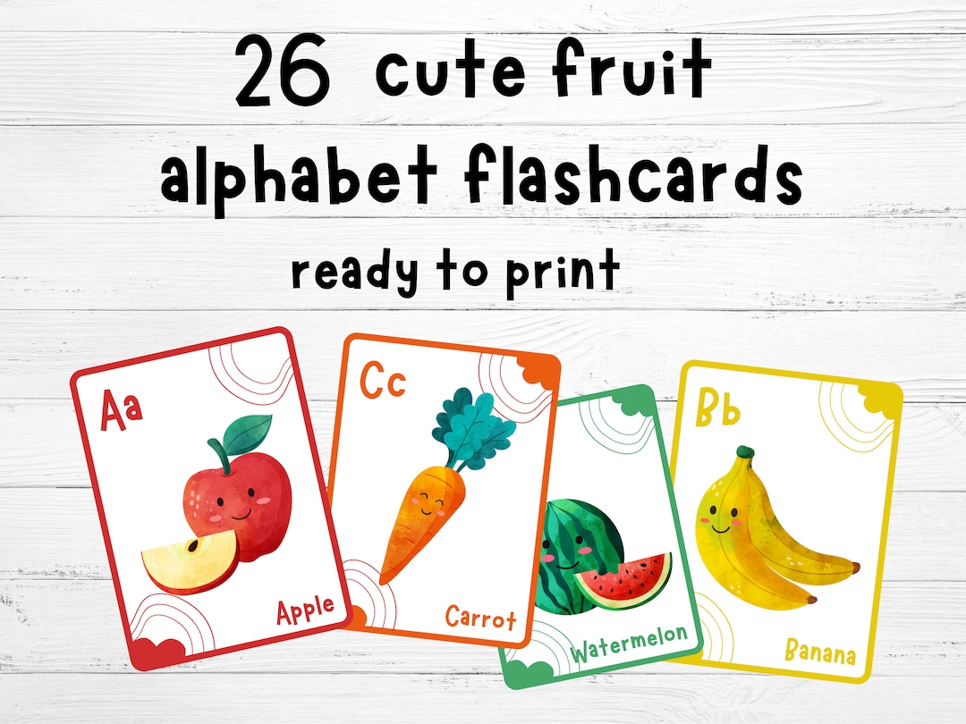 Alphabet Flashcards, Cute Fruit Abcs, 26 Cards for Immediate Download ...