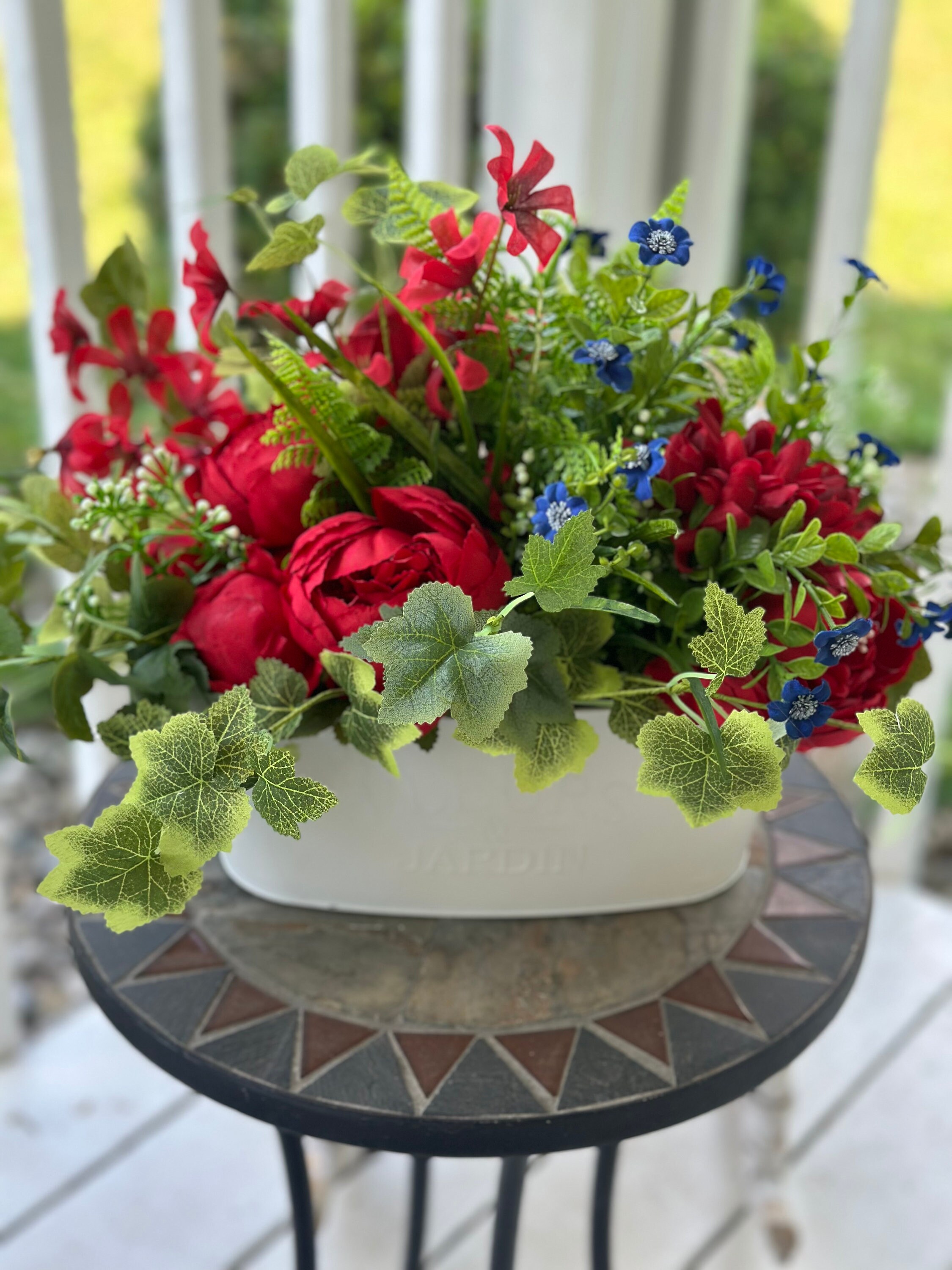 Spring Floral Decor, Patriotic Flower Arrangement, Fourth of July Table ...
