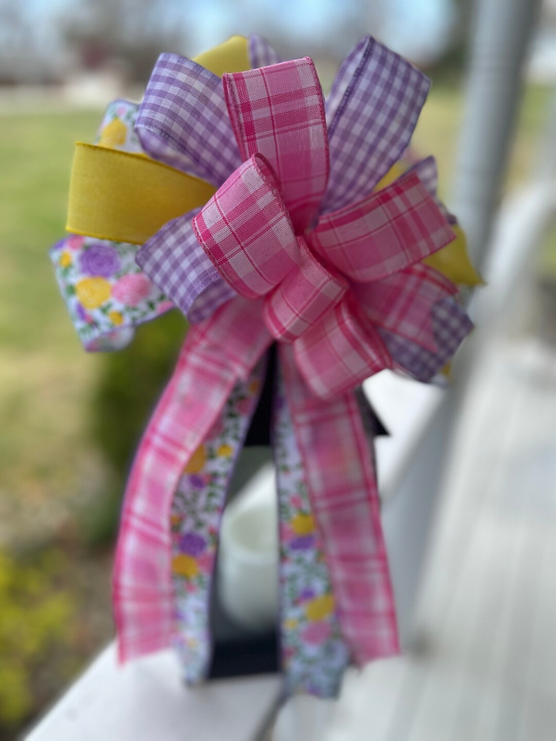 Summer Roses Bow, Red and Pink Roses Bow, Wreath Bow for Summer, Spring ...