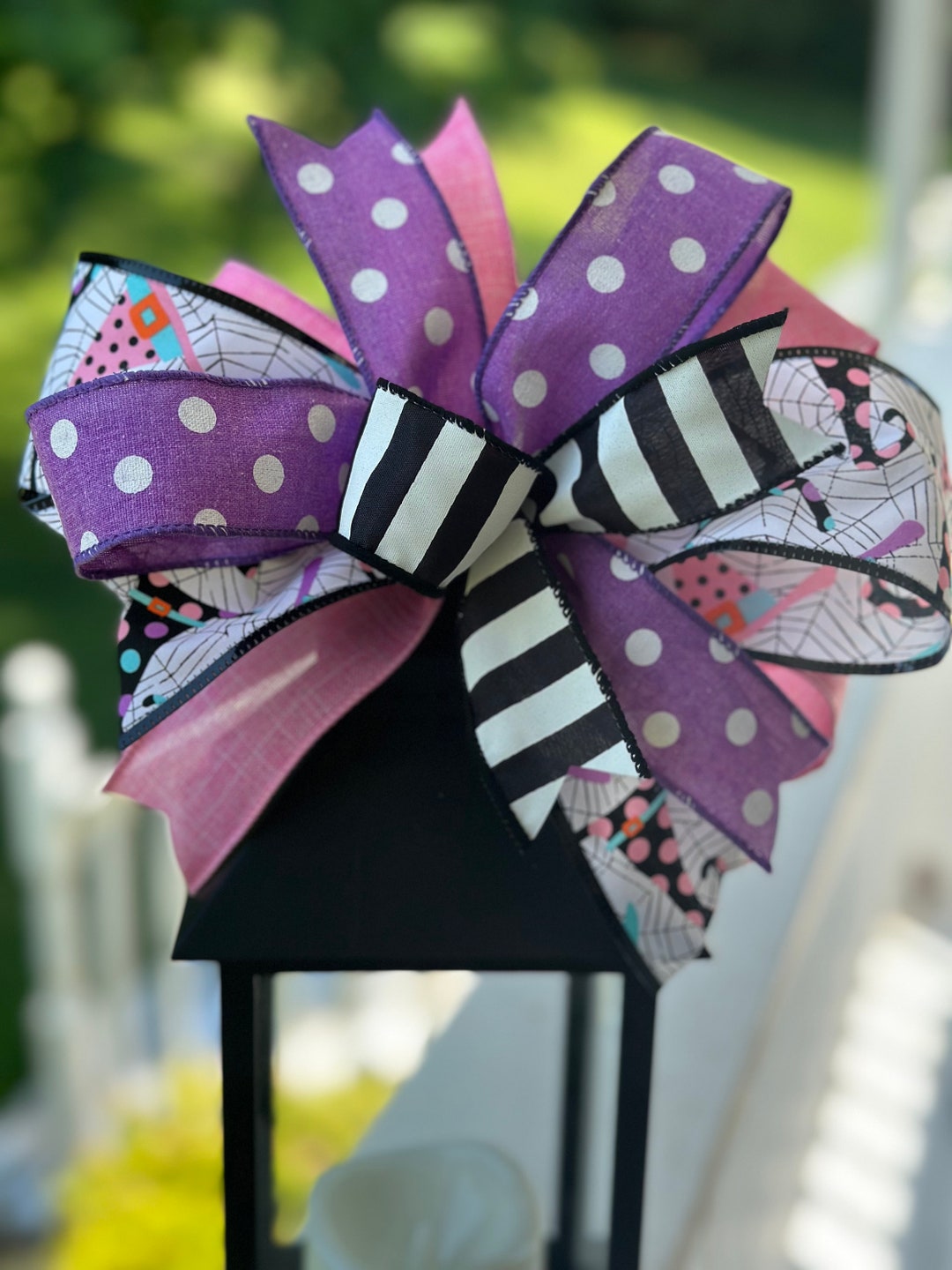 Halloween Wreath Bow, Cobwebs and Witch’s Hat Bow, Halloween Lantern ...