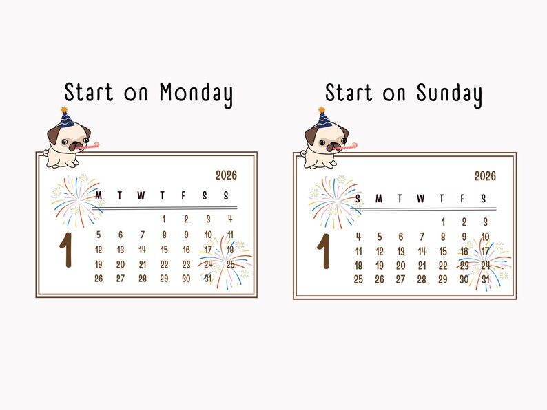 Cute Pug Dog Desk Calendar 2026 | Printable SVG Desk Calendar | Cricut ...