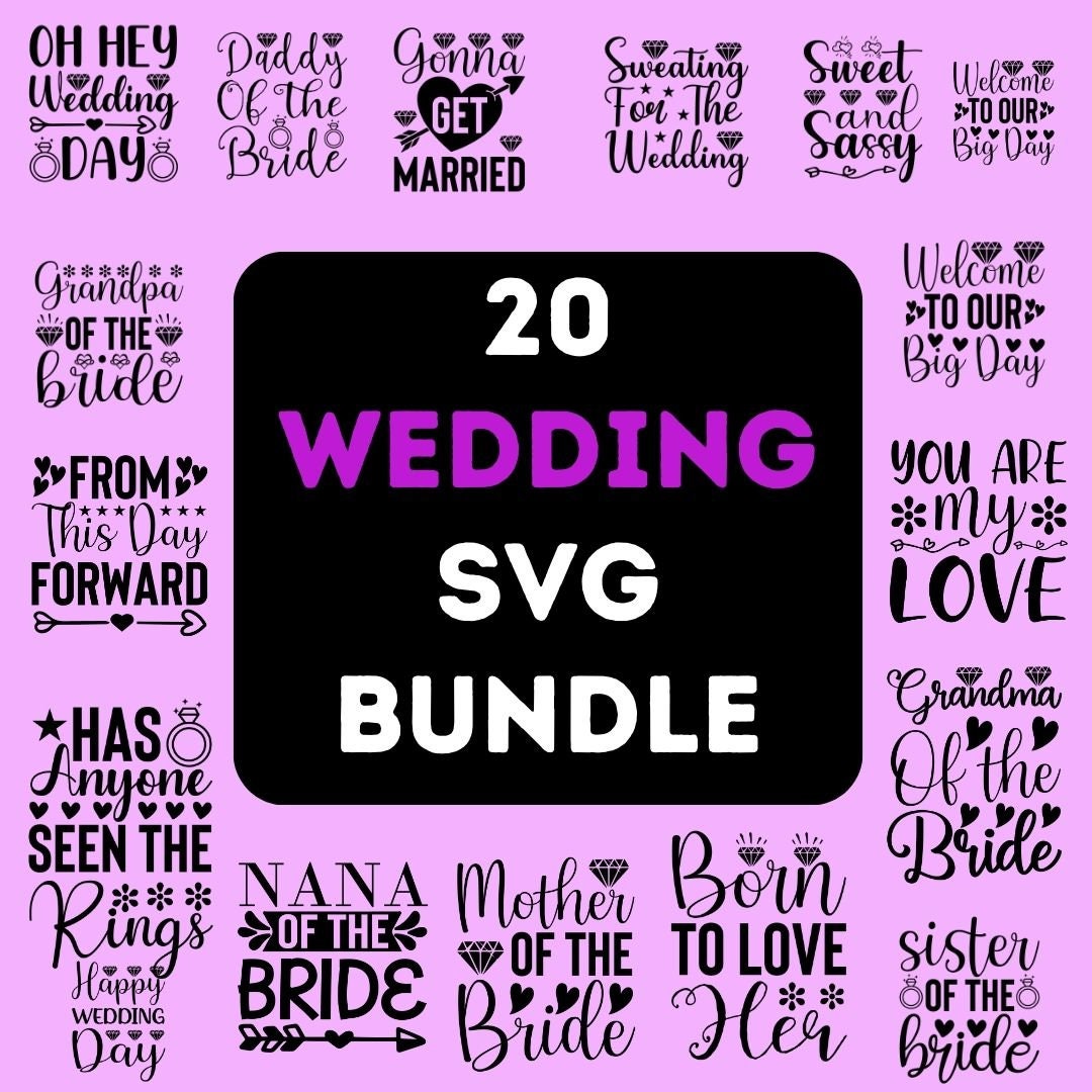 20 Wedding Svg Bundles, Wedding Card Svg for Gift Card, Wedding Party ...
