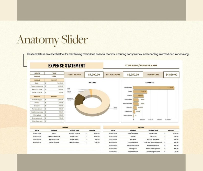 Editable Expense Statement Template: Excel Spreadsheet (digital ...
