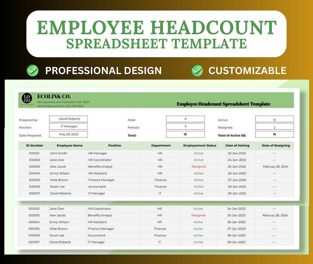 Employee Data Spreadsheet Templates Excel Template. - Etsy