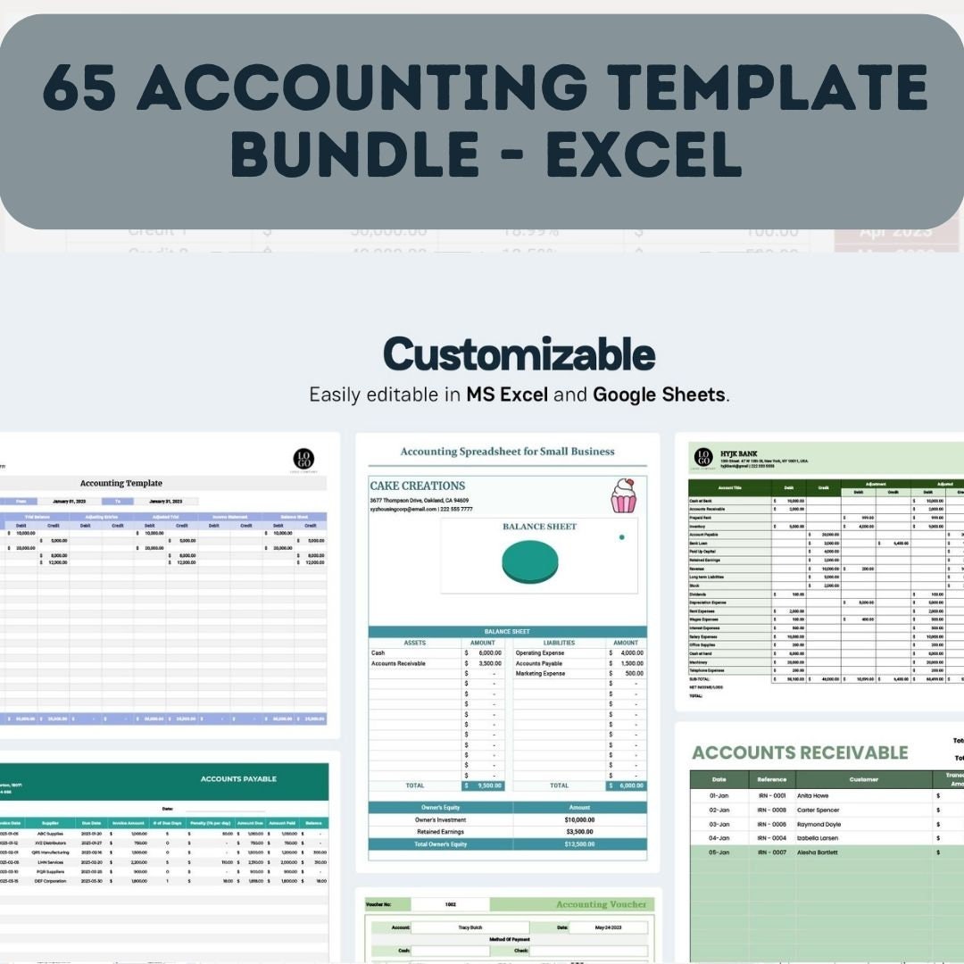 65 Ultimate Accounting Excel Template Bundle, Spreadsheet Template ...