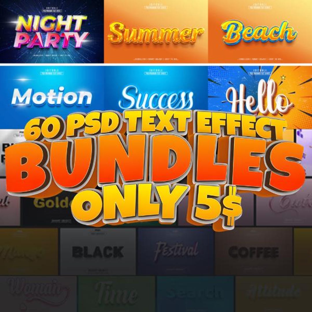 3D Editable Text Effect PSD Bundle – High-resolution Photoshop Text Styles, Easy Customization ...