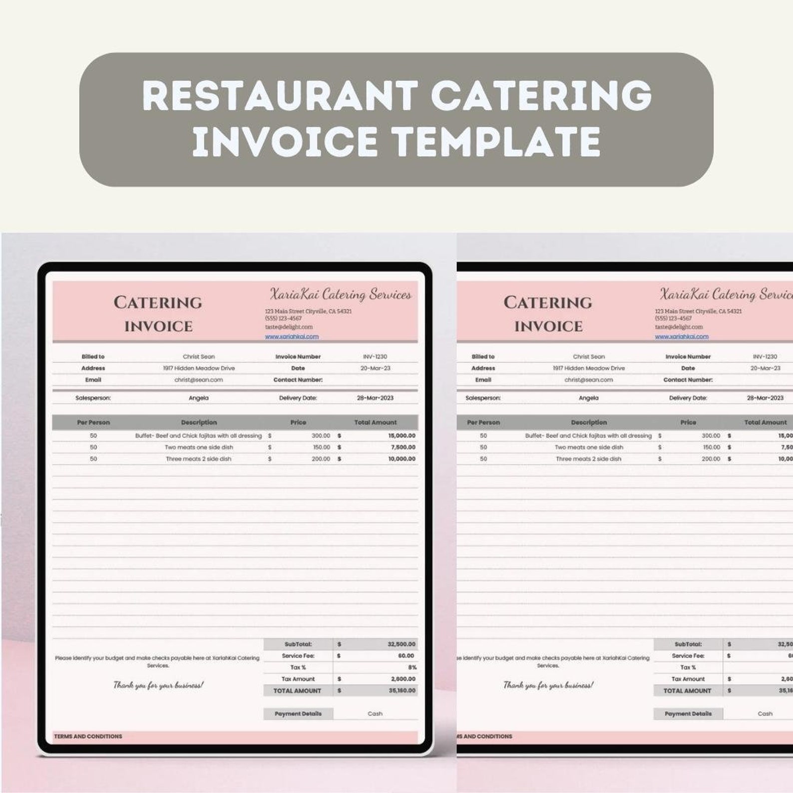Restaurant Invoice Format Template Editable Restaurant - Etsy