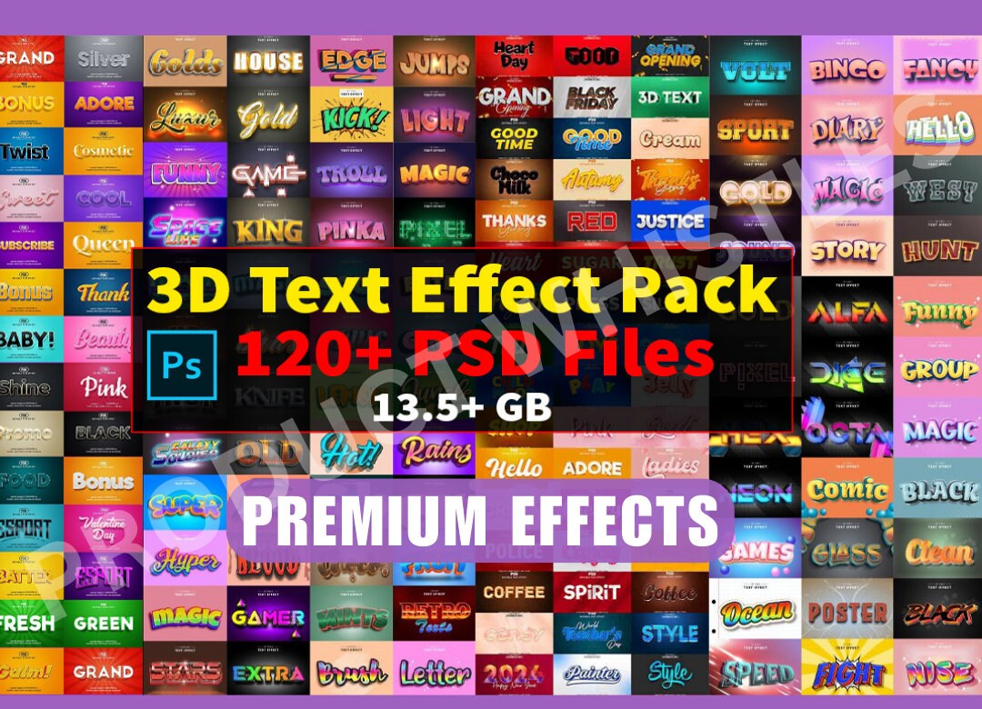 3D Text Effect Bundle: Editable Photoshop & Illustrator Styles - Etsy