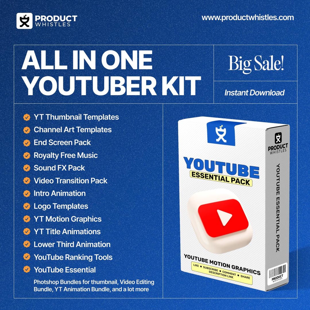 Complete Youtuber Kit – 100K+ Assets: Thumbnails, Music, Logos ...