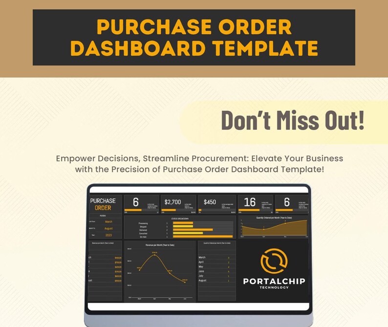 Excel Purchase Order Dashboard Template: Transaction Management - Etsy