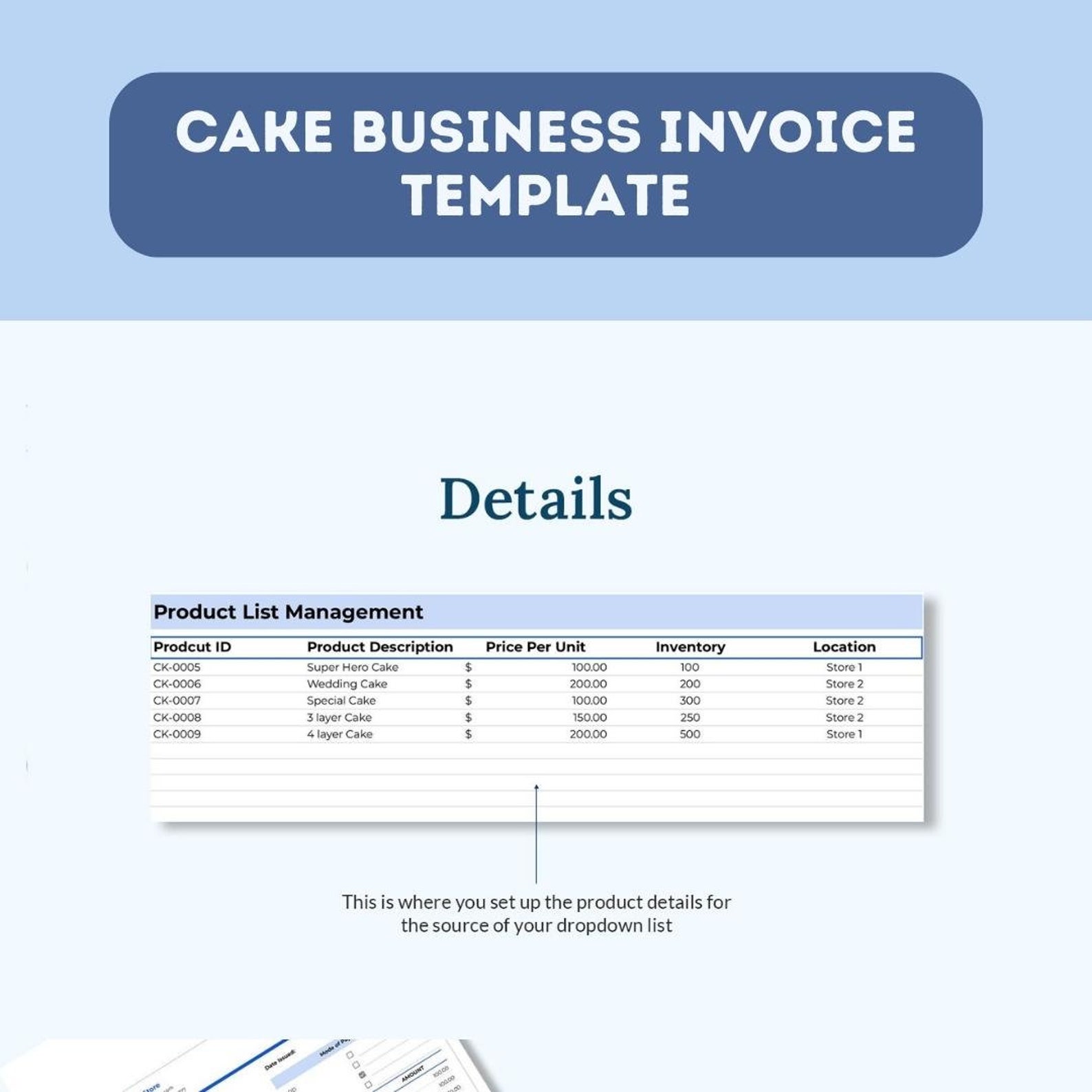 CAKE BUSINESS Excel Invoice Template, Editable Restaurant Invoice ...