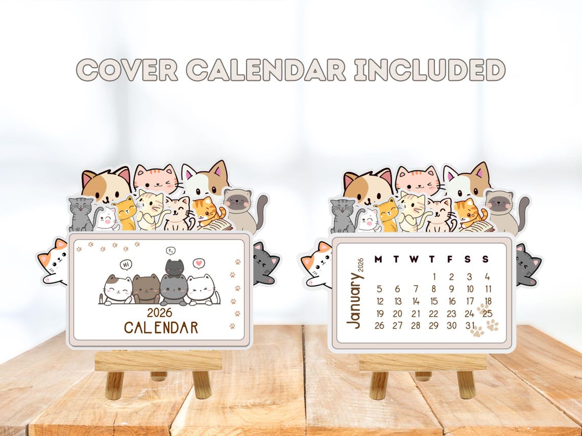 Cat Desk Calendar 2026 Printable | Cute Cat Desk Calendar | Diy ...