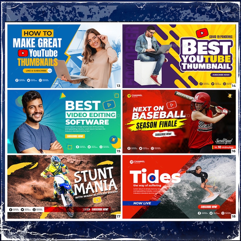 50+ Youtube Thumbnail Templates: Gaming, Fitness, Travel (editable ...