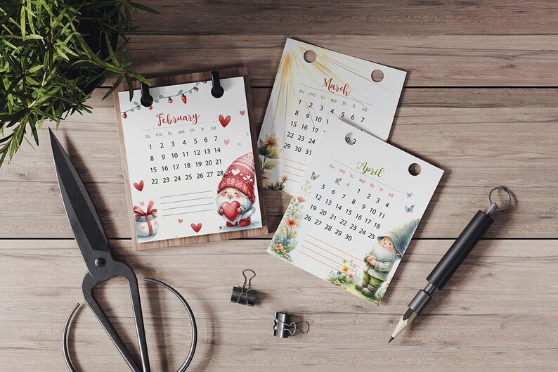 2026 Gnome Desk Calendar Printable | Cute Gnomes Monthly Calendar | 12 ...