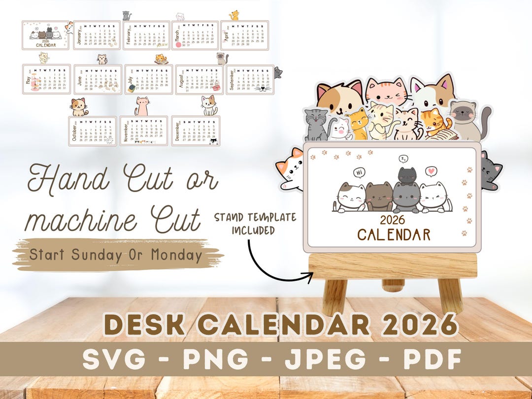 Cat Desk Calendar 2026 Printable | Cute Cat Desk Calendar | Diy ...