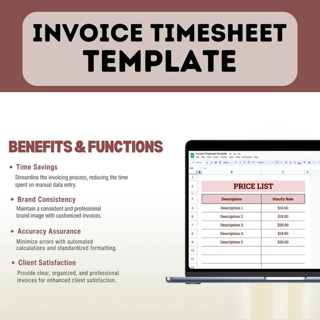 Editable Invoice Timesheet Template: Excel & Google Sheets - Etsy